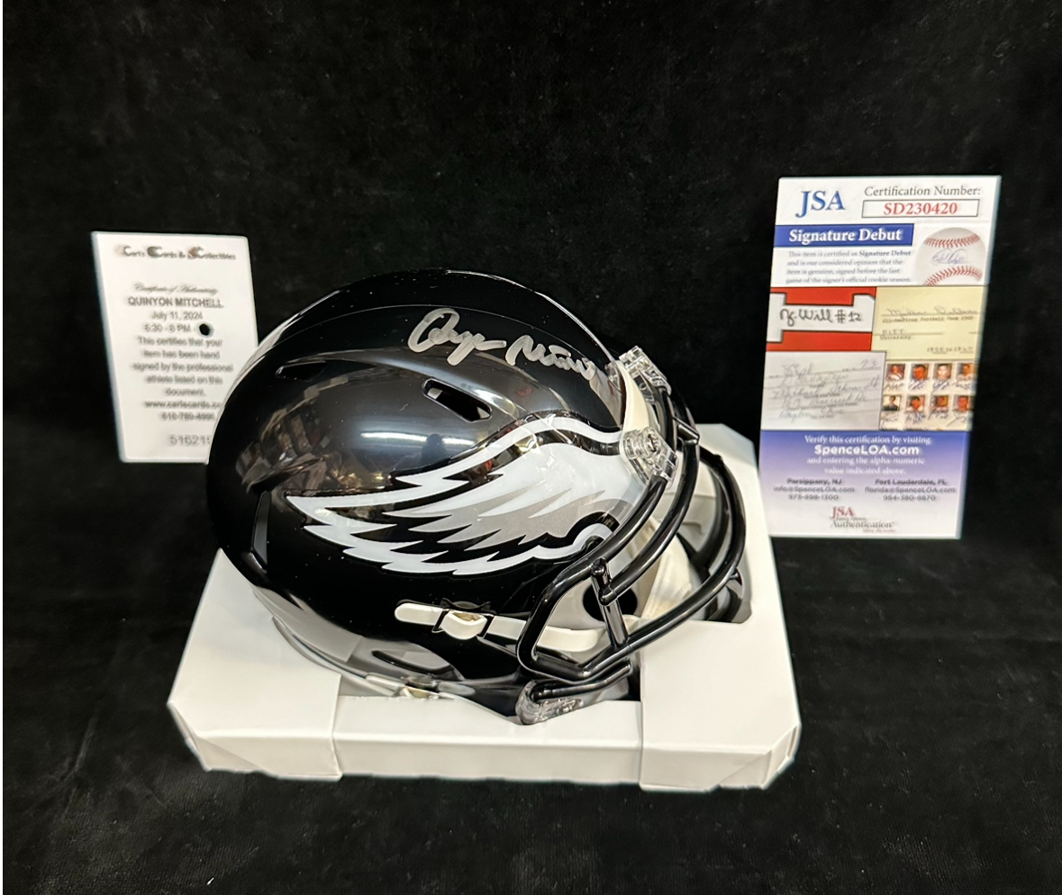 Philadelphia Eagles Quinyon Mitchell Autographed Black Mini Helmet ...